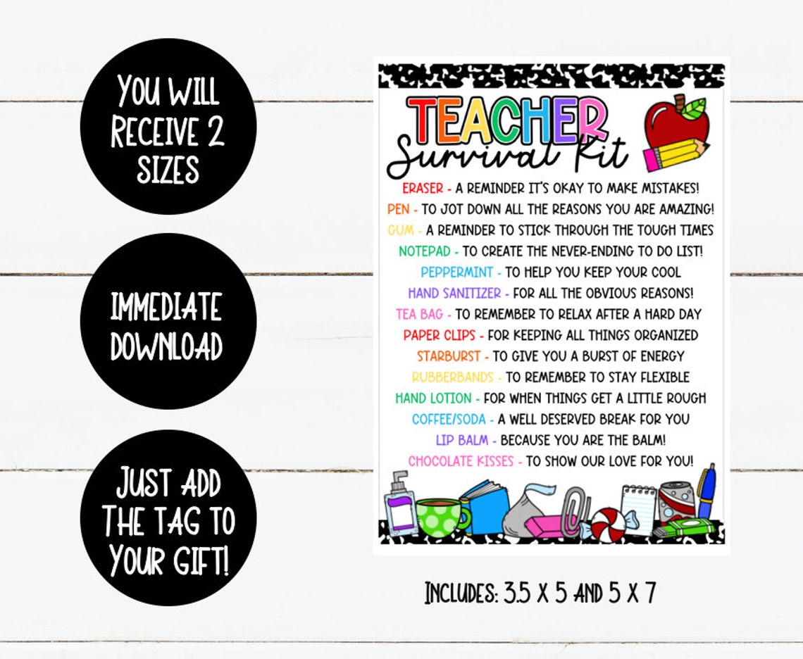 Updated Teacher Survival Kit Printable, Digital Download - Etsy