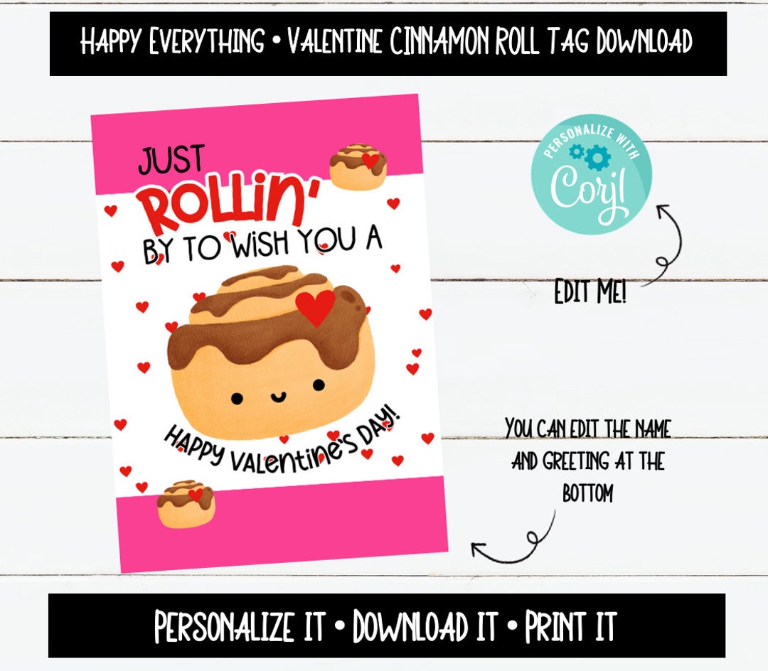 EDITABLE Valentine Cinnamon Roll Tag - Etsy
