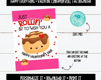 PRINTABLE Just ROLLIN' by to Say Happy Valentine's Day Cinnamon Roll ...