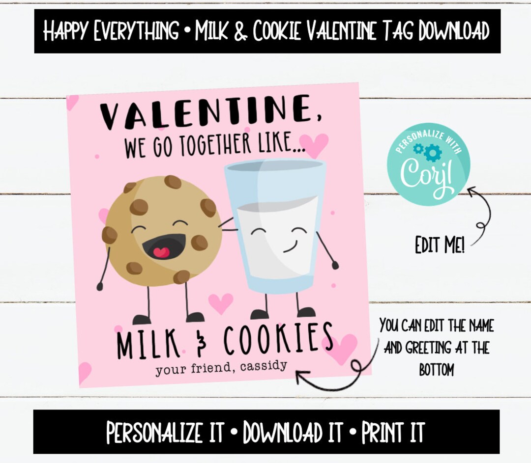 EDITABLE Milk and Cookies Valentines Tags - Etsy