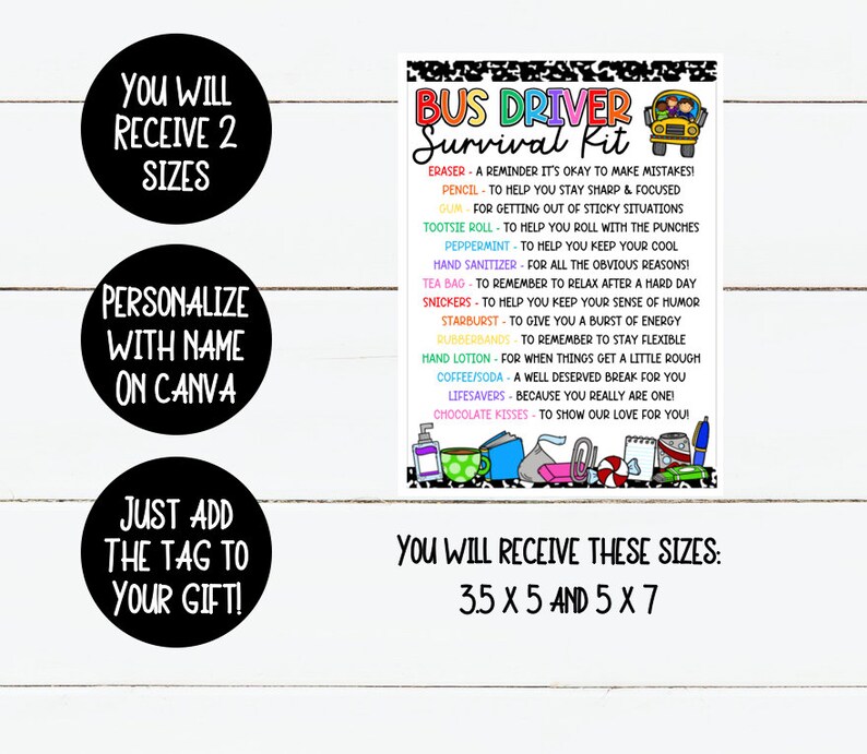 NOT EDITABLE Bus Driver Survival Kit Printable, Digital Download - Etsy