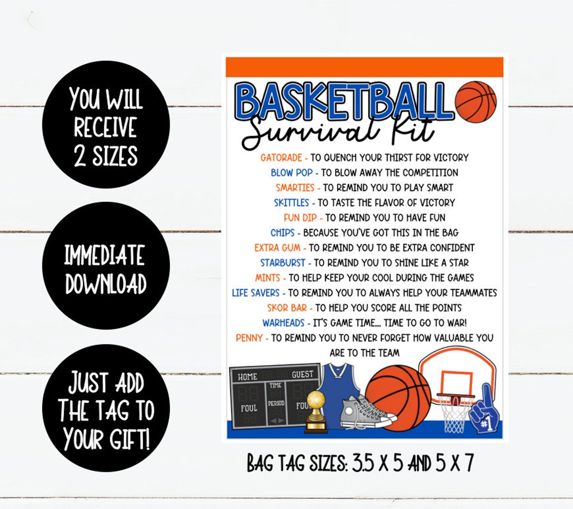 Basketball Survival Kit Printable, Digital Download NOT EDITABLE - Etsy