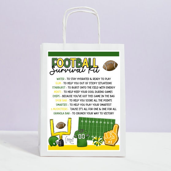 Green & Yellow Football Survival Kit Printable, Instant Digital ...