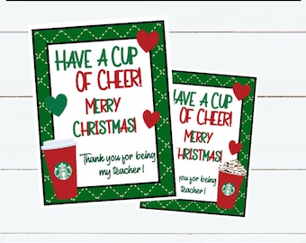 Have a Cup of Cheer Christmas Gift Tags. Instant Digital Download. Pair ...
