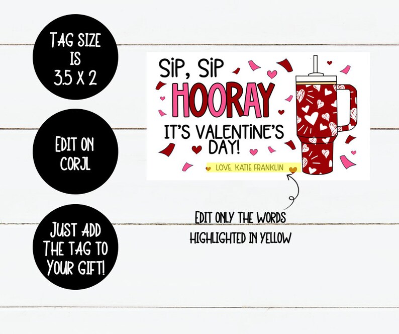 EDITABLE Sip Sip Hooray Valentine Tag - Etsy