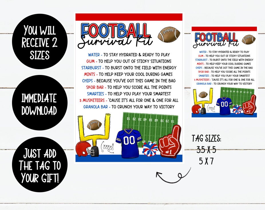 Red & Royal Blue Football Survival Kit Printable, Instant Digital ...