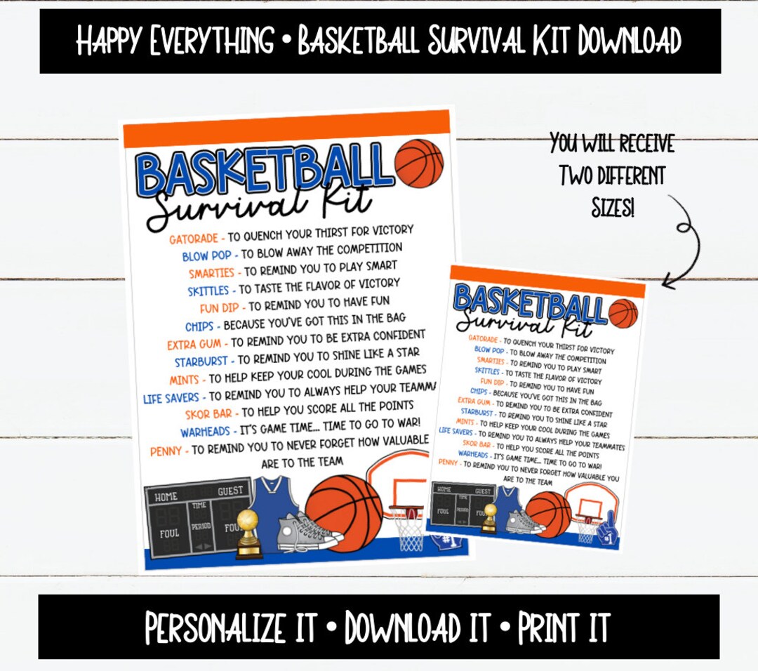 Basketball Survival Kit Printable, Digital Download NOT EDITABLE - Etsy