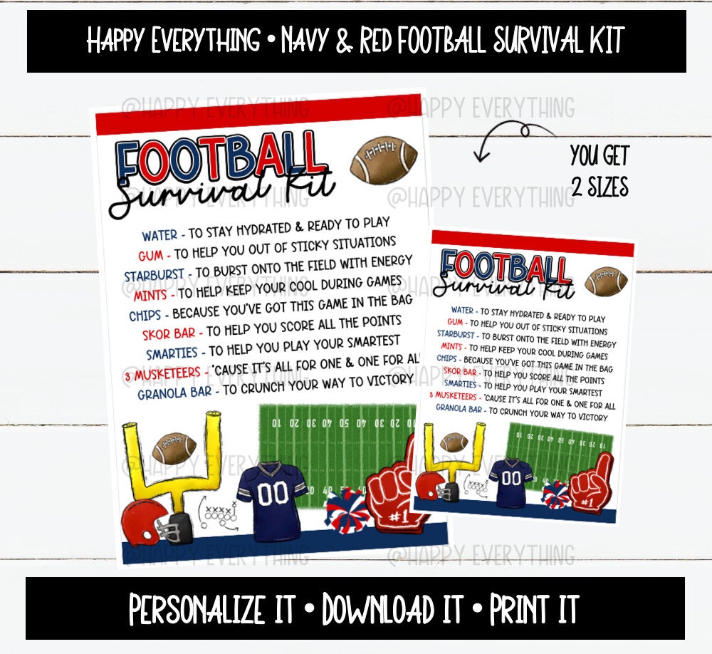 Red & Navy Football Survival Kit Printable, Instant Digital Download - Etsy