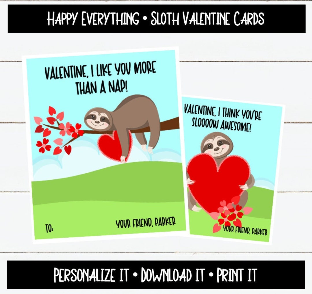 Sloth Valentine Cards - Etsy