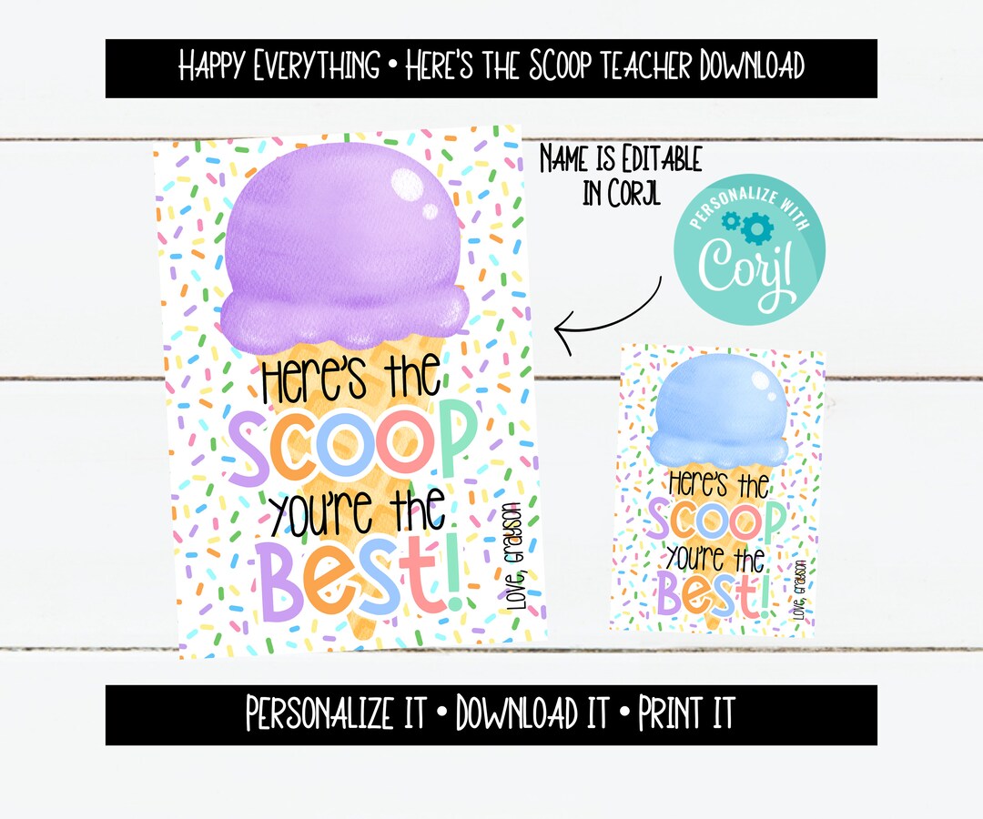 EDITABLE Here's the Scoop Teacher Appreciation Tag - Etsy