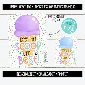 EDITABLE Here's the Scoop Teacher Appreciation Tag - Etsy