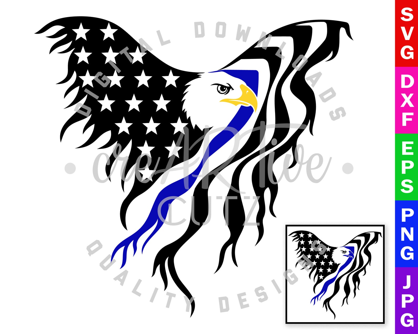 Thin Blue Line Eagle SVG, Back the Blue Vector, United States Police ...