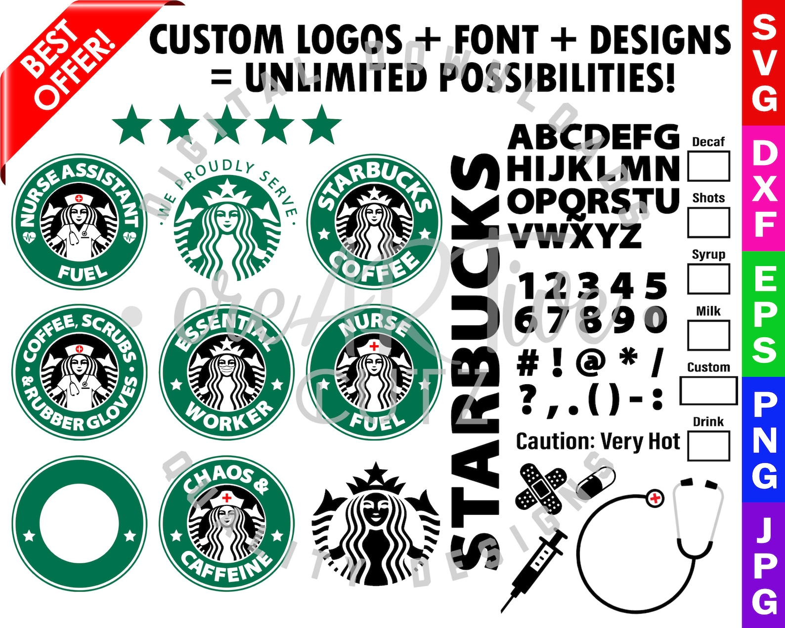 Healthcare Bundle SVG, Nurse DXF, Font Included, PNG, Vector, Printable ...