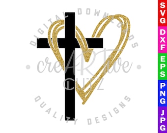 Heart Cross SVG, Heart Vector, Cross Cut File, PNG, Vector, Printable ...