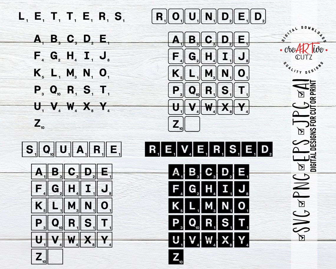 Scrabble Tiles SVG 4 Sets Alphabet Letter Tiles Vector - Etsy