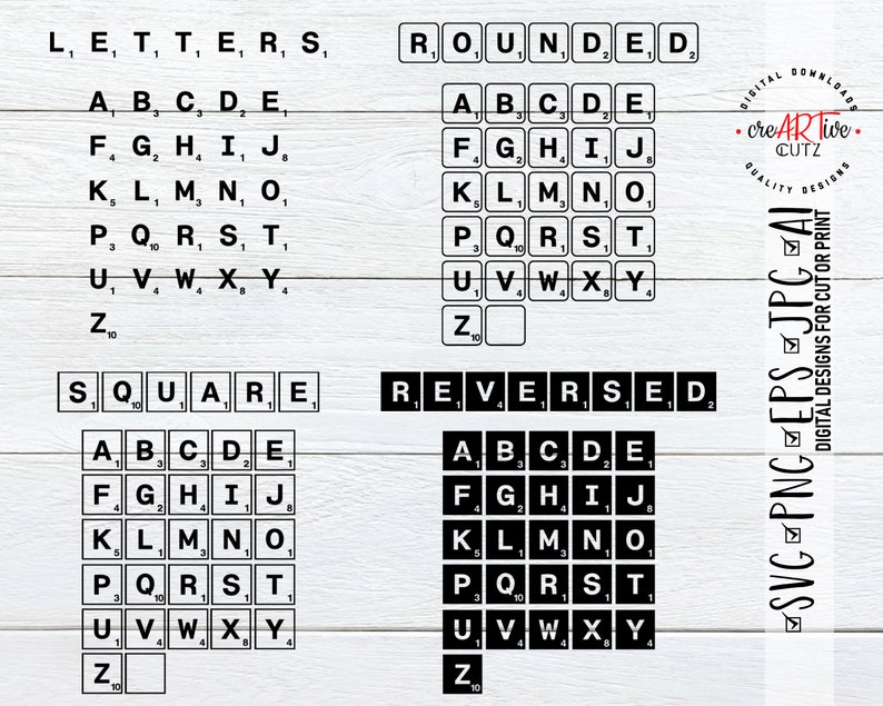 Scrabble Tiles SVG, 4 Sets, Alphabet Letter Tiles, Vector, Printable ...