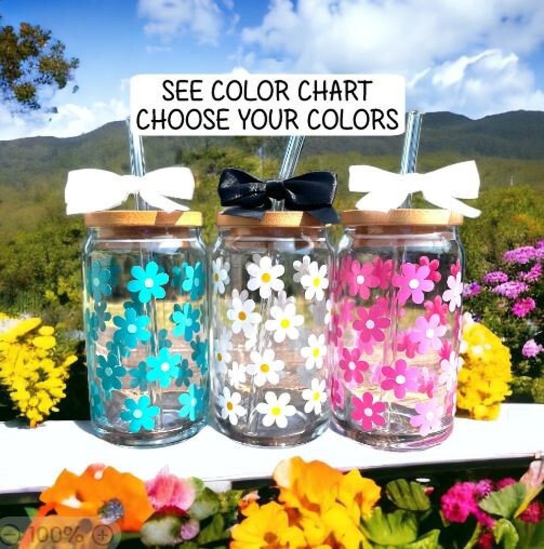 Daisy Glasses, Daisy Glass, Daisy Glass Cup, Retro Flower Cup, Iced ...