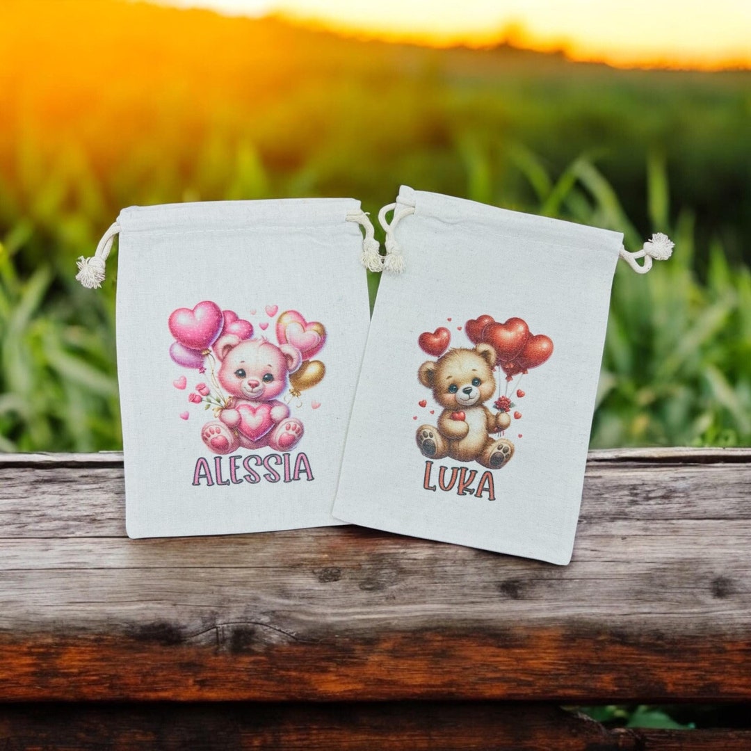 Personalized Teddy Bear Valentines Day Goodie Bags for Kids, Valentines ...