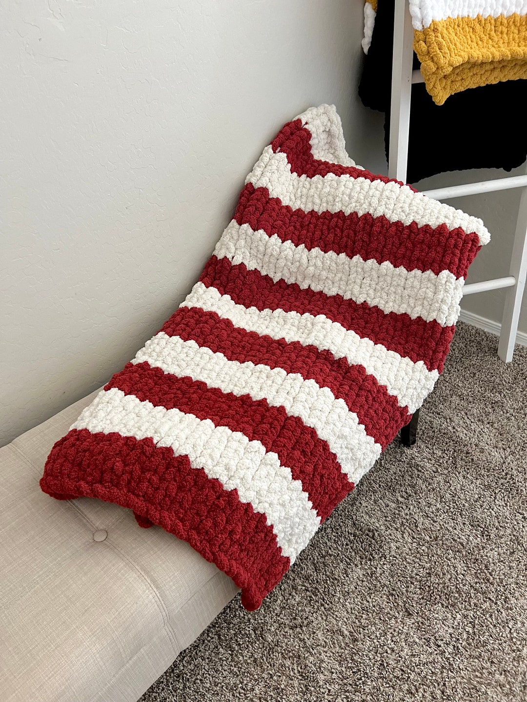 Candy Cane Chunky Knit Blanket - Etsy