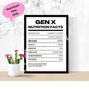 Generation X, Funny Nutritional Facts JPG, PNG, SVG, for Printing ...