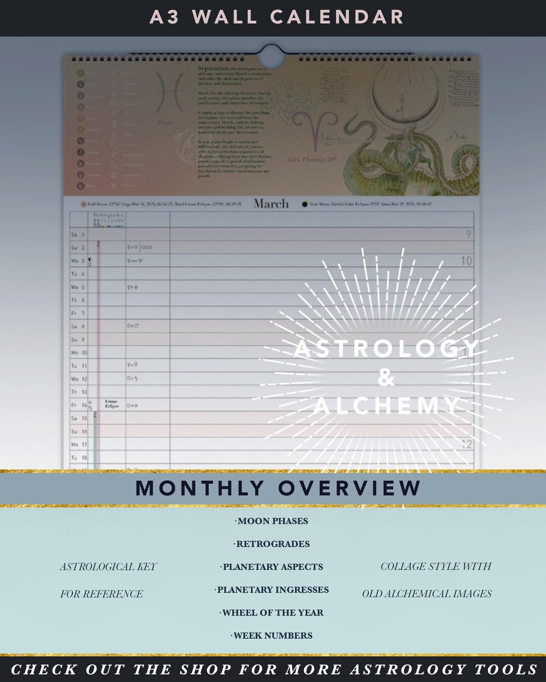 2025 Calendar Astrology Wall Planner EU & Rest of World Moon Phases ...