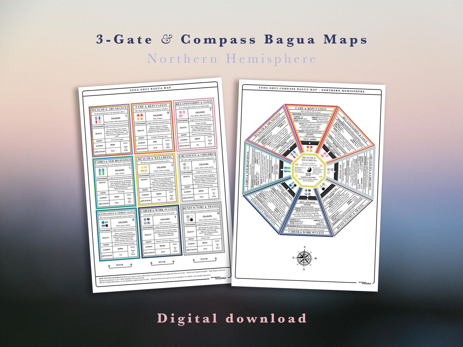Feng Shui Bagua Maps Bundle - Combined Classical Compass & Modern Grid ...