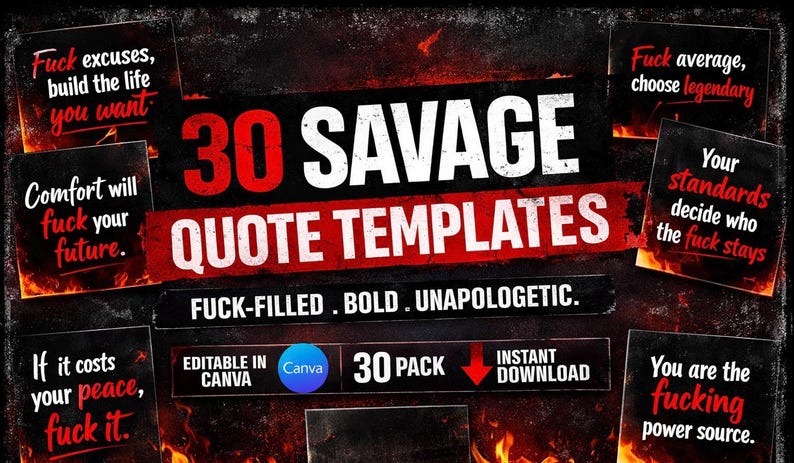 Savage Quote Templates | 30 Bold Profanity Instagram Posts (instant ...