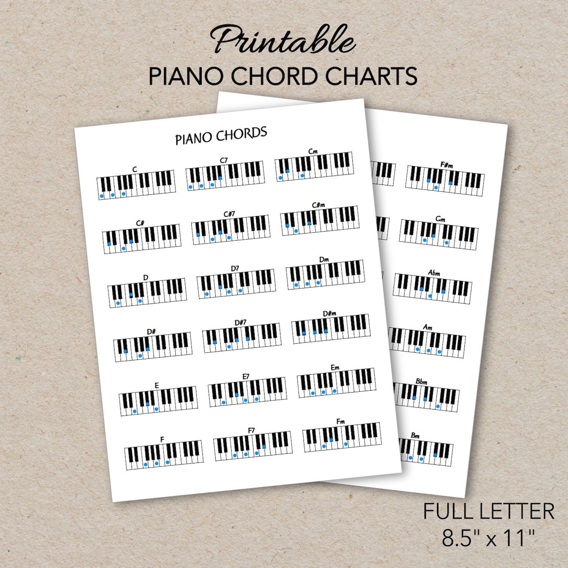 Piano Chord Charts, Printable PDF Format, Letter Size, Print at Home - Etsy