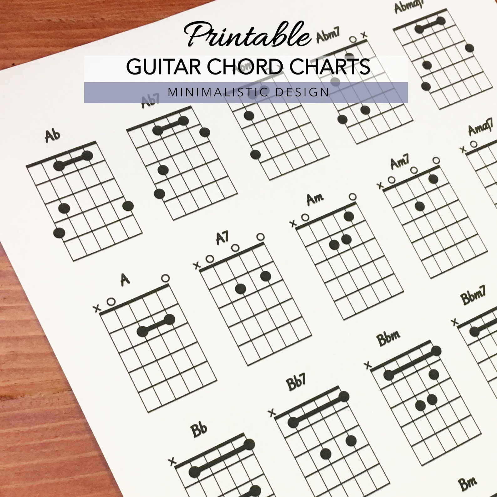 Guitar Chord Charts, Printable PDF Format, Letter Size, Print at Home ...