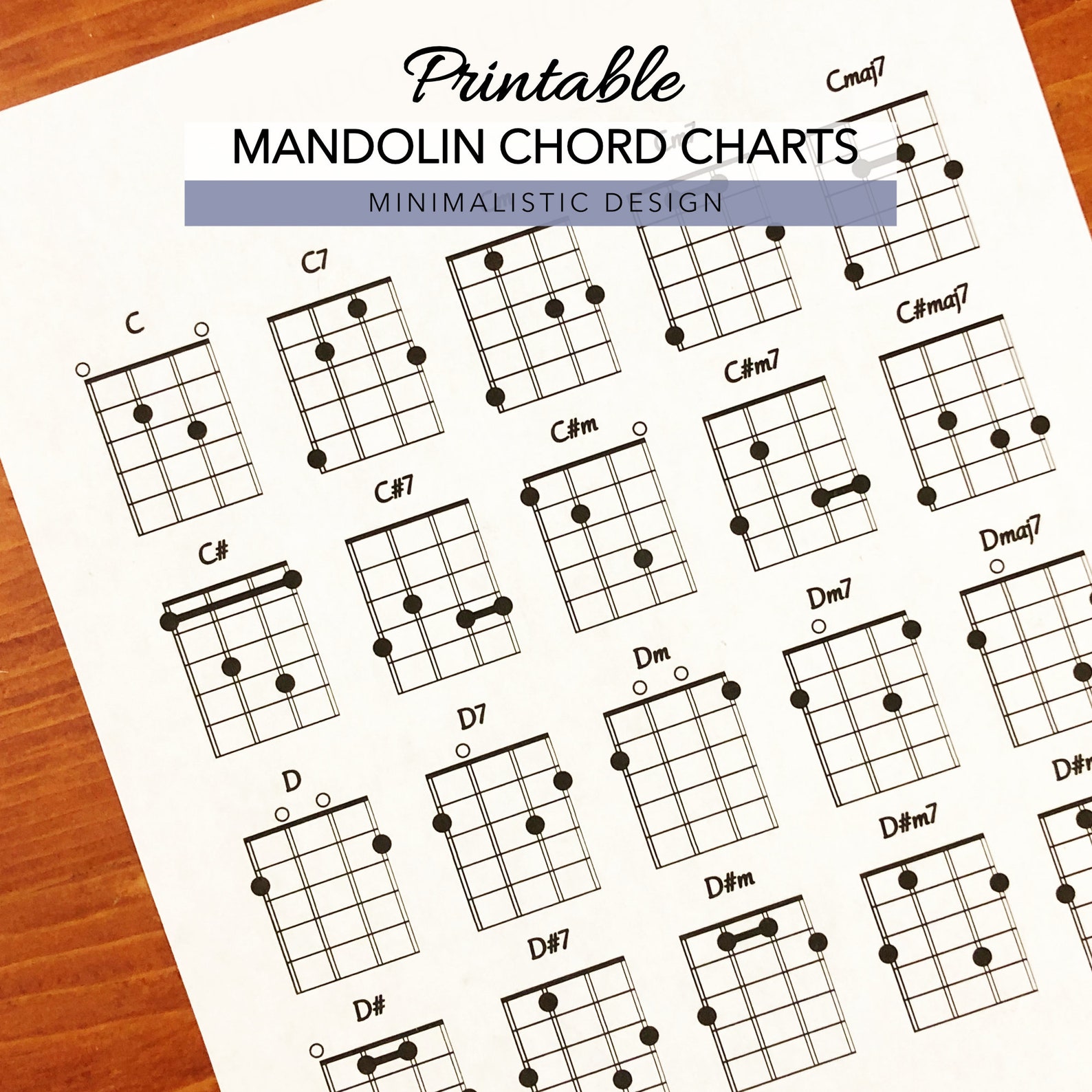 Mandolin Chord Charts, Printable PDF Format, Letter Size, Print at Home ...