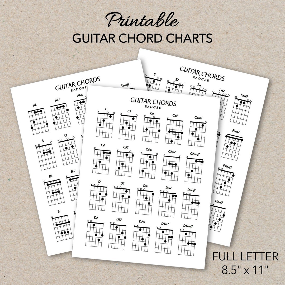 Guitar Chord Charts, Printable PDF Format, Letter Size, Print at Home ...