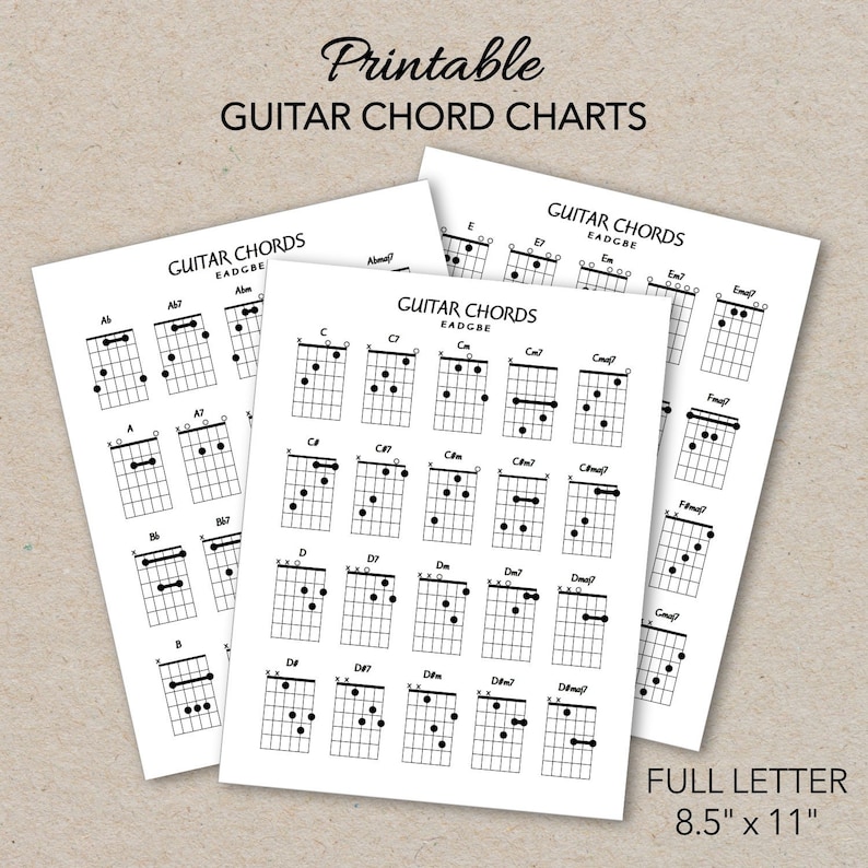 Guitar Chord Charts, Printable PDF Format, Letter Size, Print at Home ...
