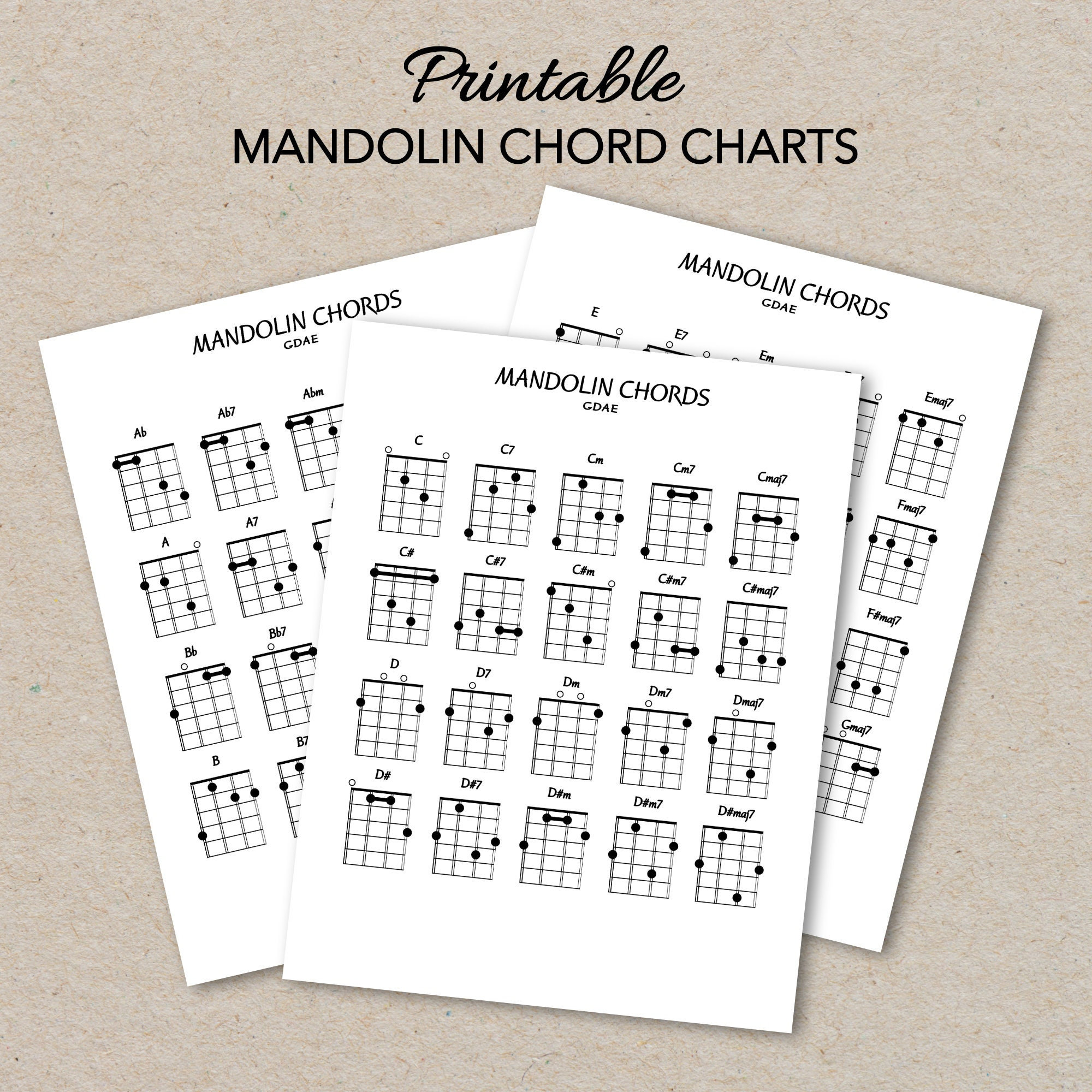 Mandolin Chord Charts, Printable PDF Format, Letter Size, Print at Home ...