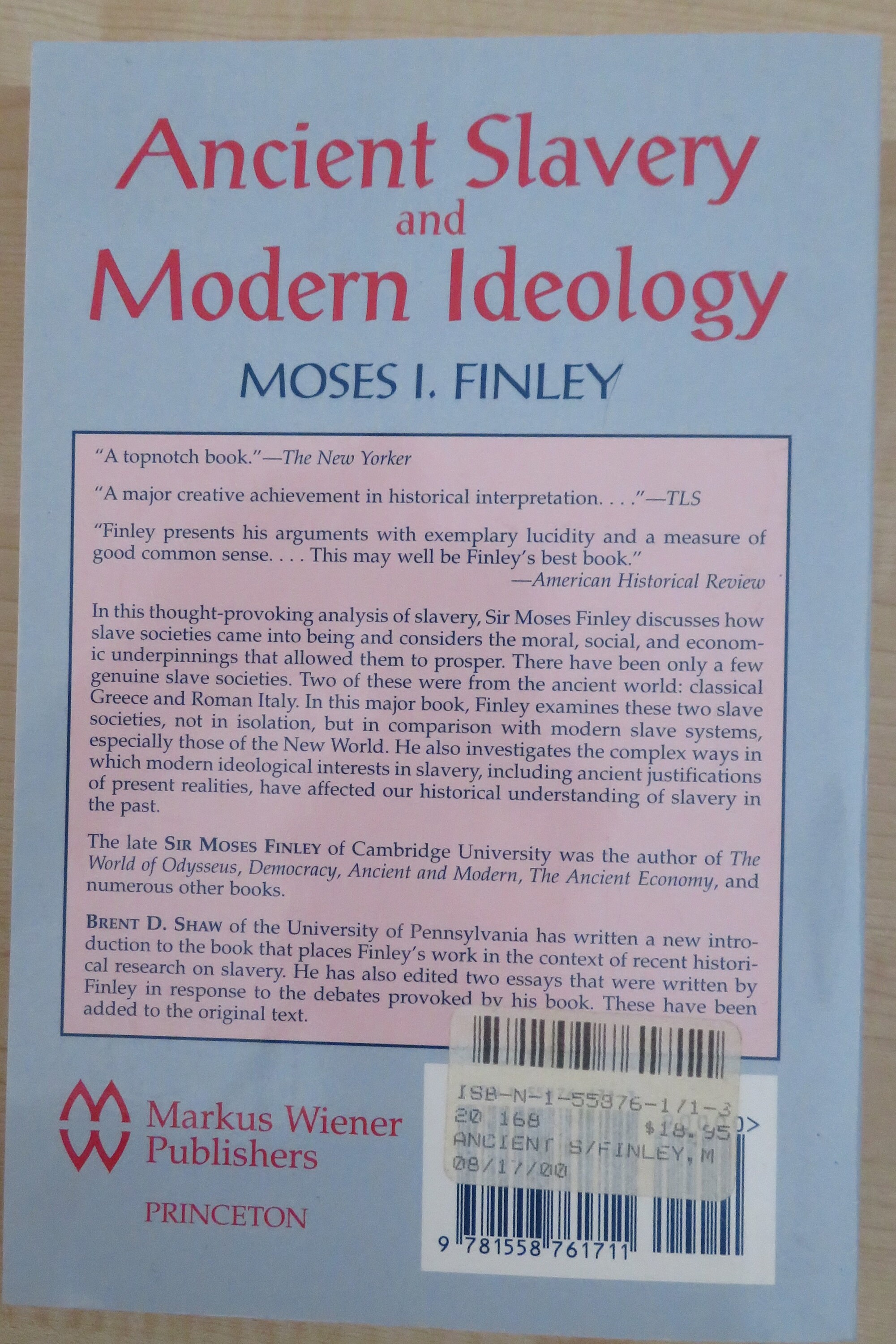 Moses Finley: Ancient Slavery and Modern Ideology 1980 NEW - Etsy