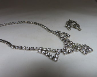 Vintage Rhinestone Necklace Earrings Set Mid Century Retro - Etsy