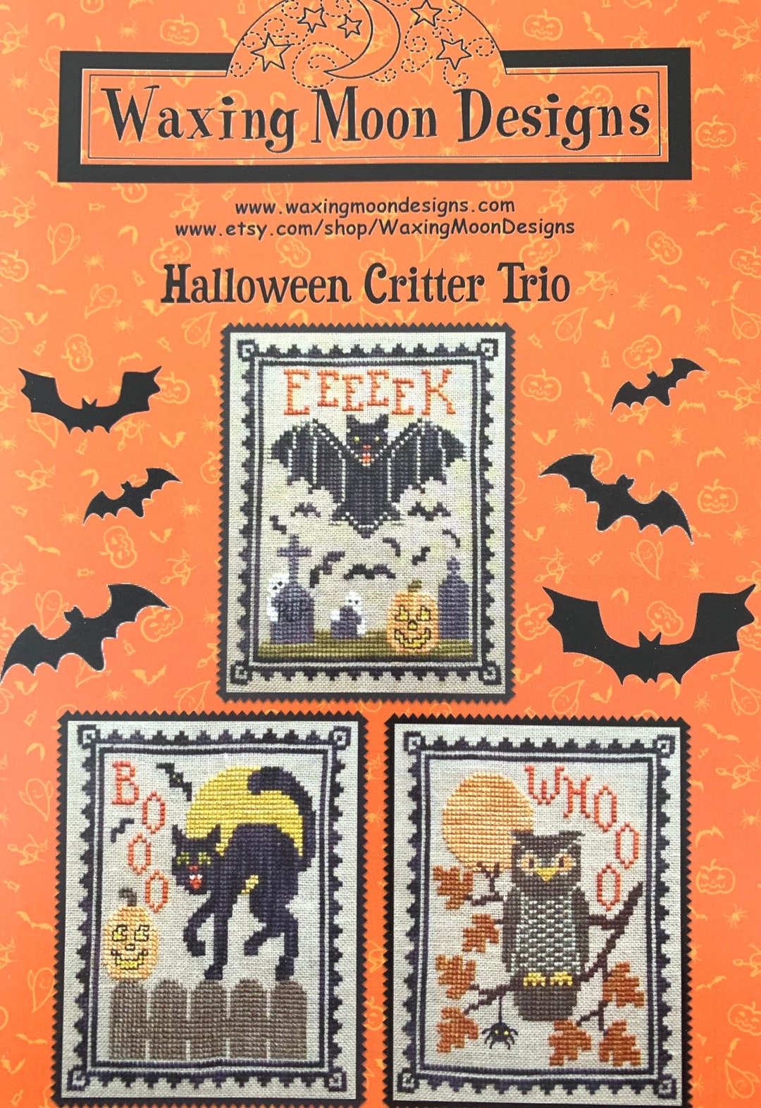 WAXING MOON DESIGNS "halloween Critter Trio" Counted Cross Stitch ...
