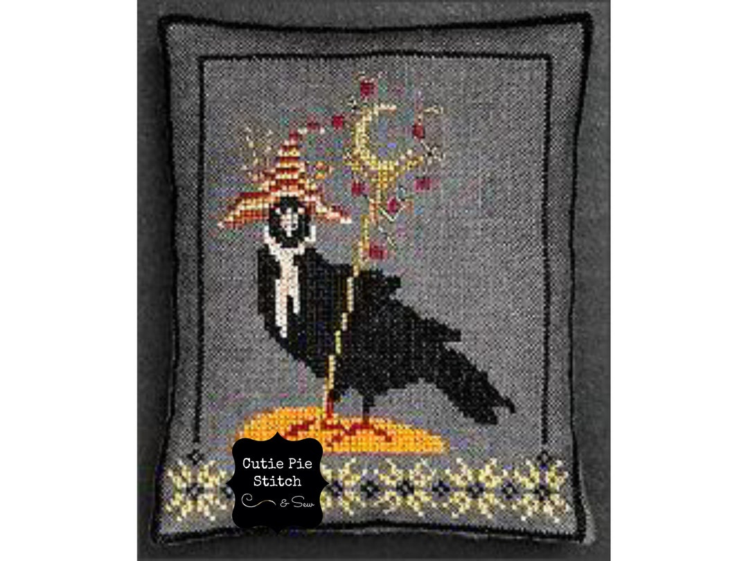 LA-D-DA "witch Hazel" Counted Cross Stitch Pattern~halloween Cross Stitch~black Crow Witch Cross ...