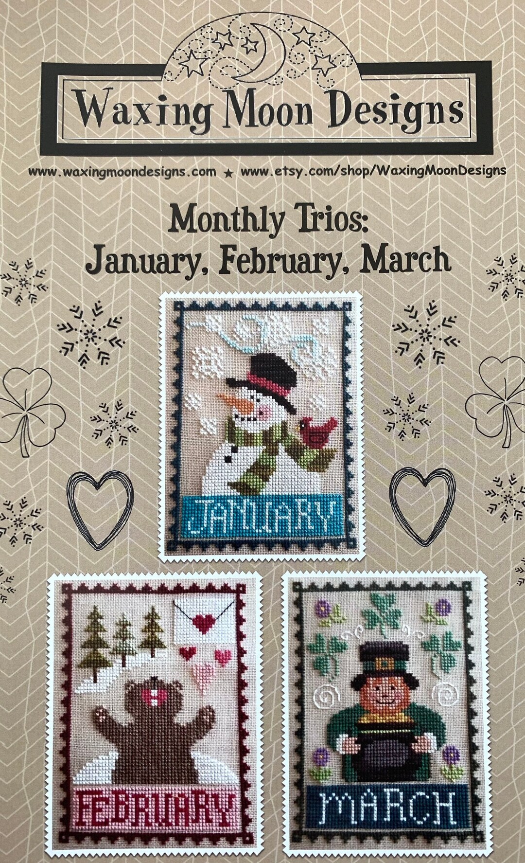 WAXING MOON DESIGNS "monthly Trios: January, February, March" Counted ...
