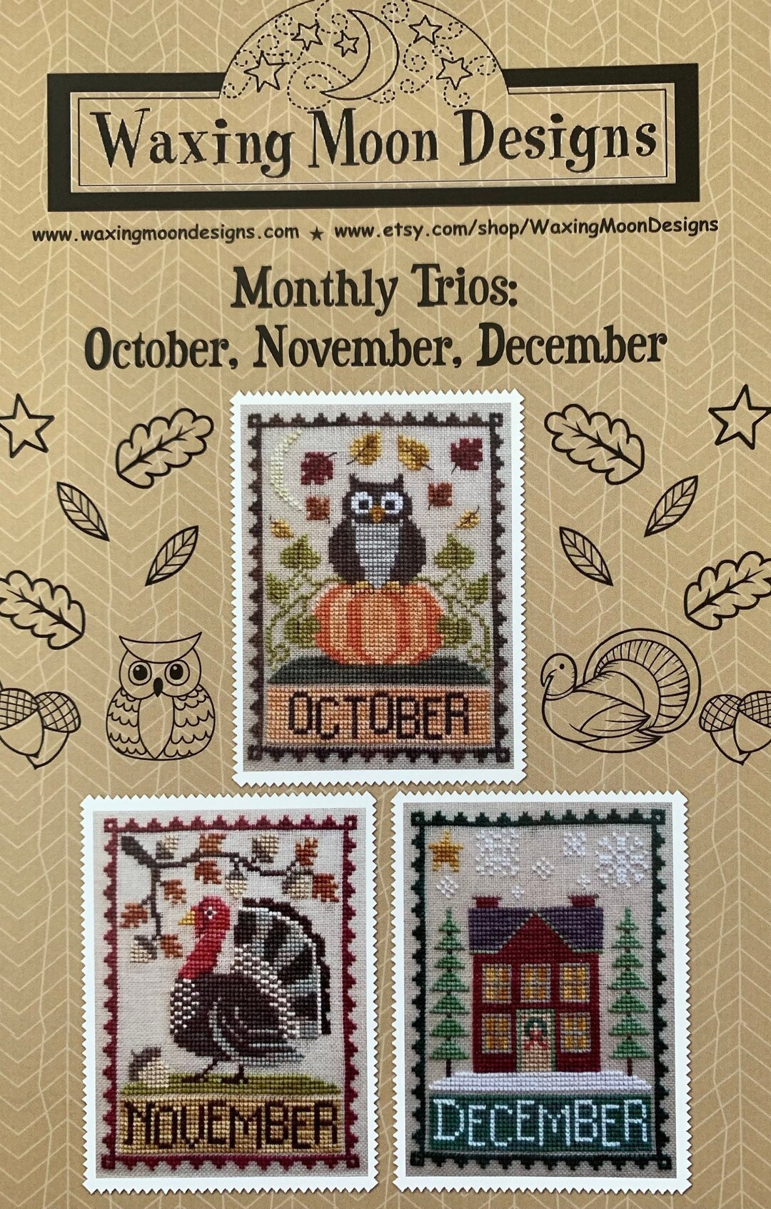 WAXING MOON DESIGNS monthly Trios: October, November, December Counted ...