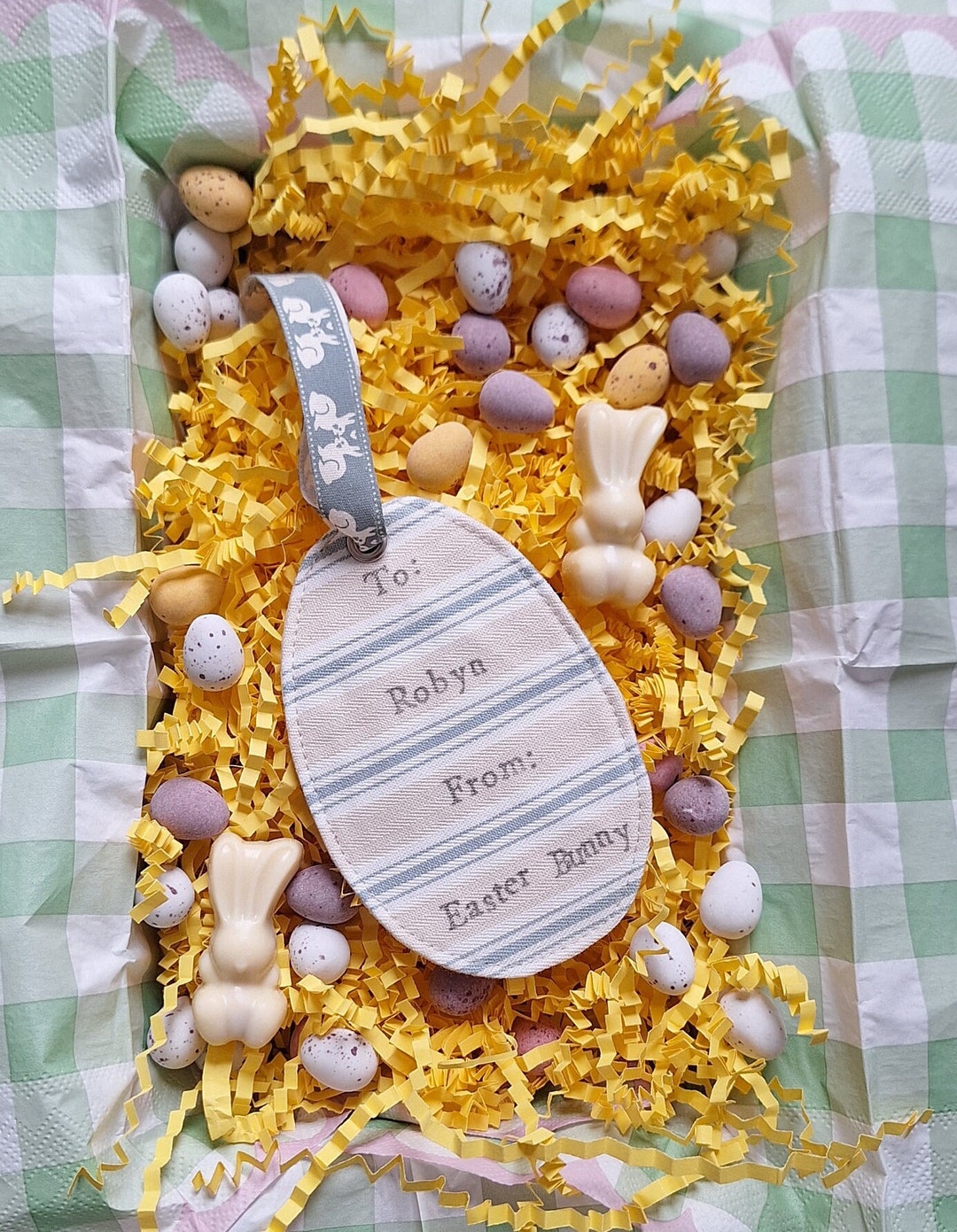 Hand Stamped Easter Name Tag Personalized Duck Egg Cotton Gift - Etsy
