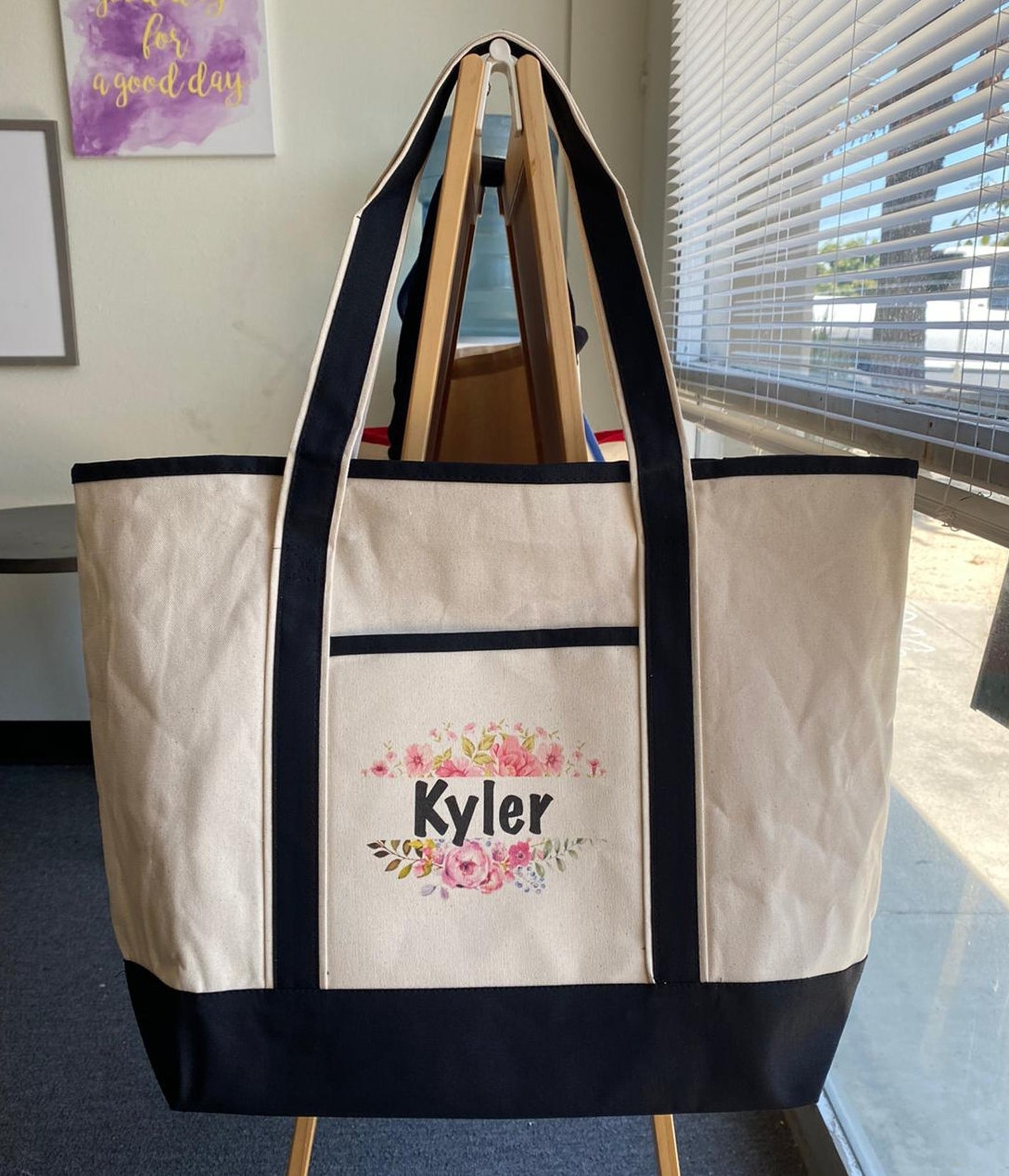 Personalized Canvas Tote Bags Custom Floral Design Name | Etsy