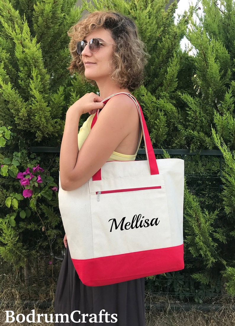 Custom Canvas Tote Bags With Name, Personalized Bag With Pocket, Cute ...