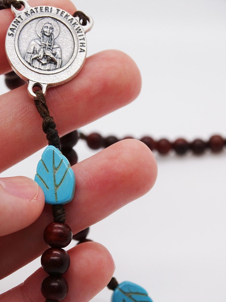 St. Kateri Tekakwitha Rosary | Blue Leaf Rosary | Roman Catholic Beaded ...