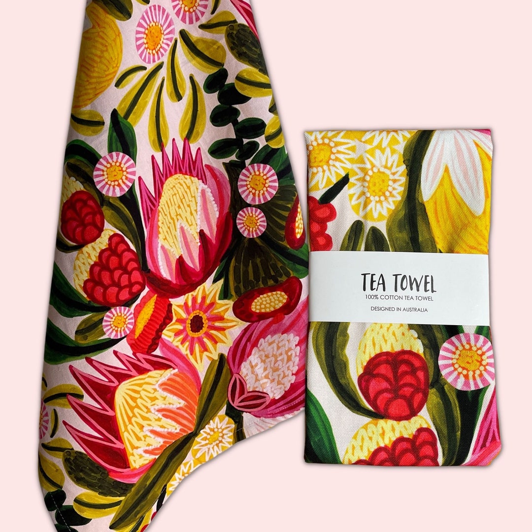 Botanical Print Tea Towel Australian Gifts Designer Tea - Etsy