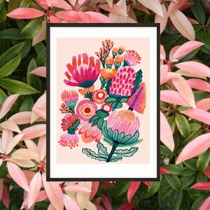 Botanical Wall Art, Australian Native Flowers Wall Art Prints, Protea ...