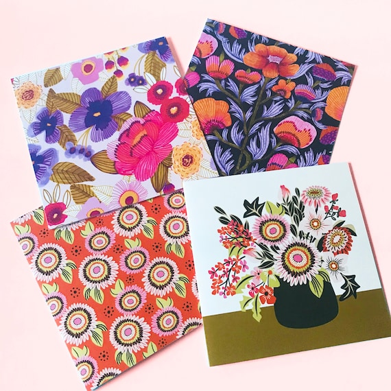 Floral Greeting Cards Botanical Prints Greeting Card Set | Etsy