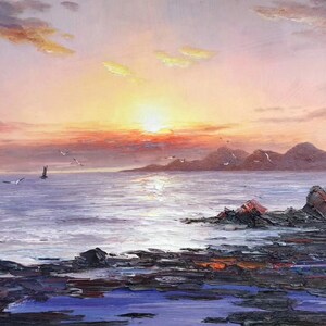 Original Ocean Painting Sunset Landscape Painting Sea - Etsy