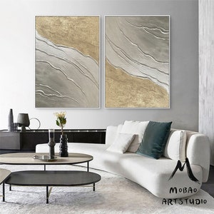 Silver 3D Textured Painting Set of 2 Silver Abstract Painting Gold ...