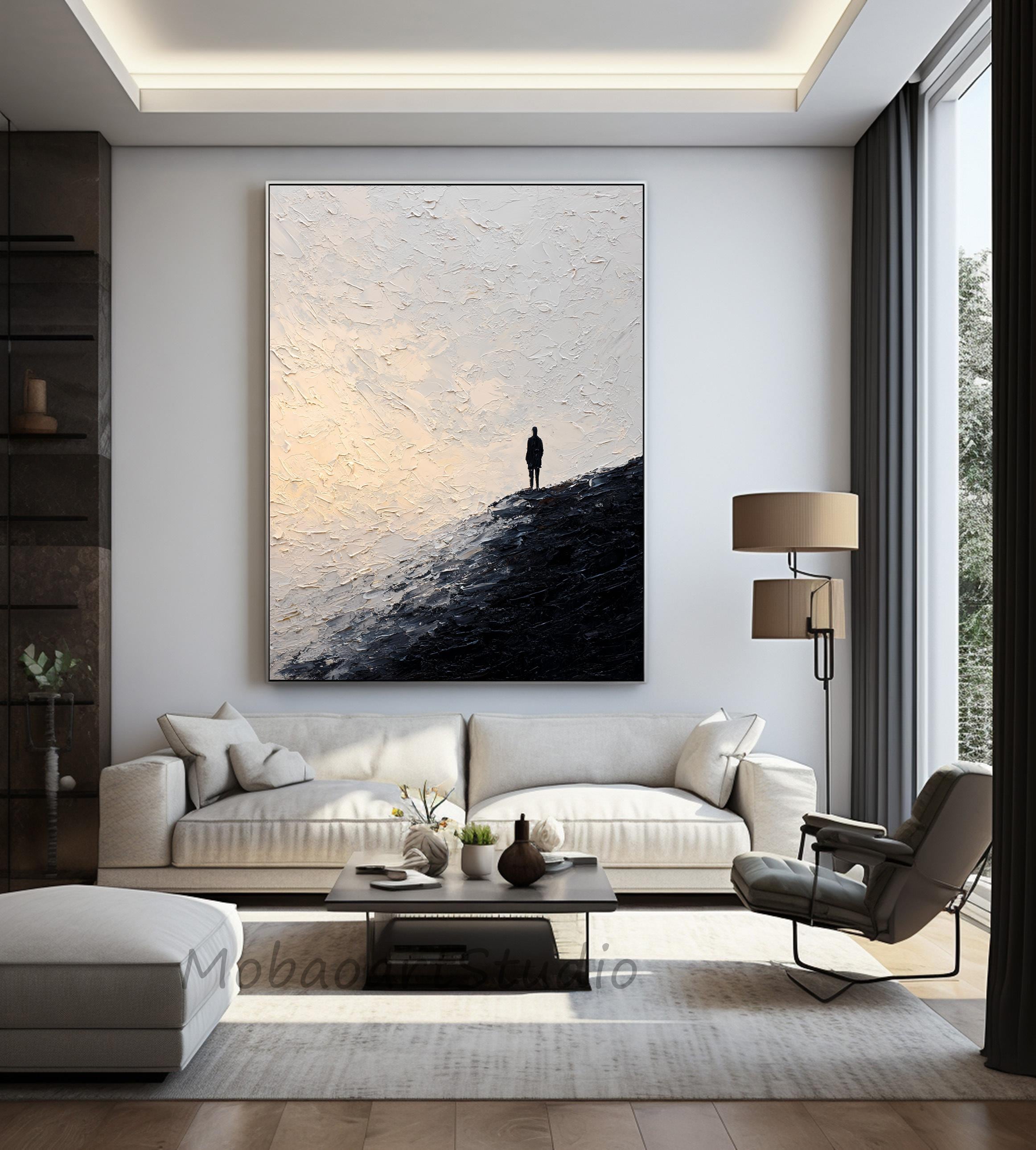 Beige Abstract Painting Black Wall Art Gray Texture Abstract Painting ...