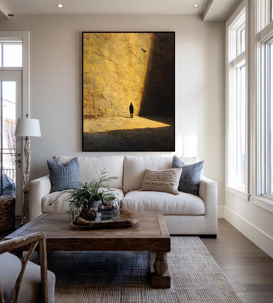 Yellow Minimalism Painting, Brown Wall Art, Yellow Canvas Wall Art ...